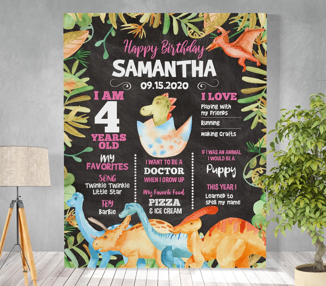 Dinosaur Birthday Chalkboard Poster, Dinosaur Sign, Birthday Chalkboard ...