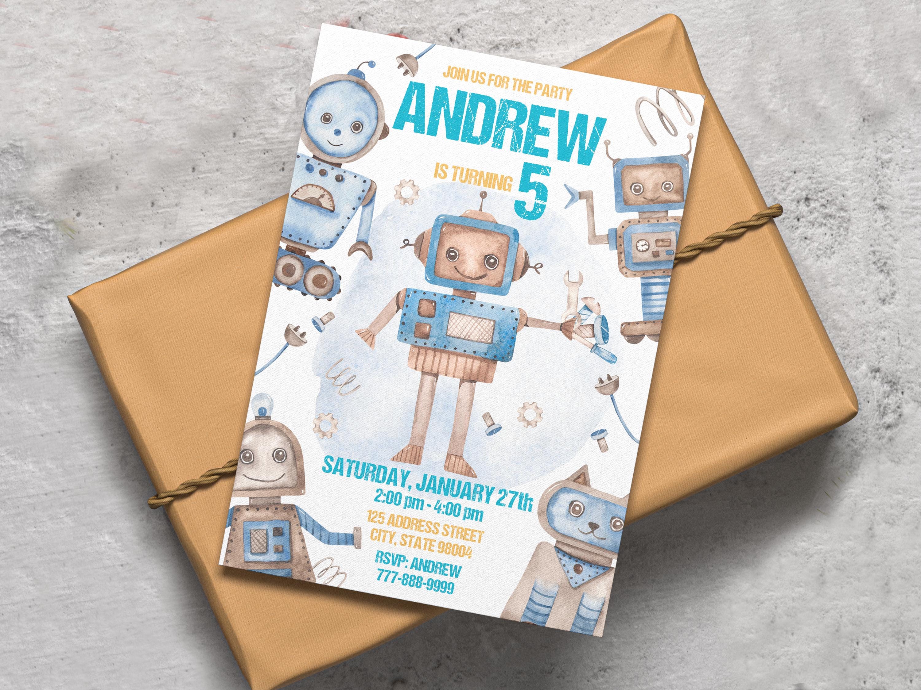 Robot Birthday Invitation, Kids Boys Party Invite, Editable Canva ...