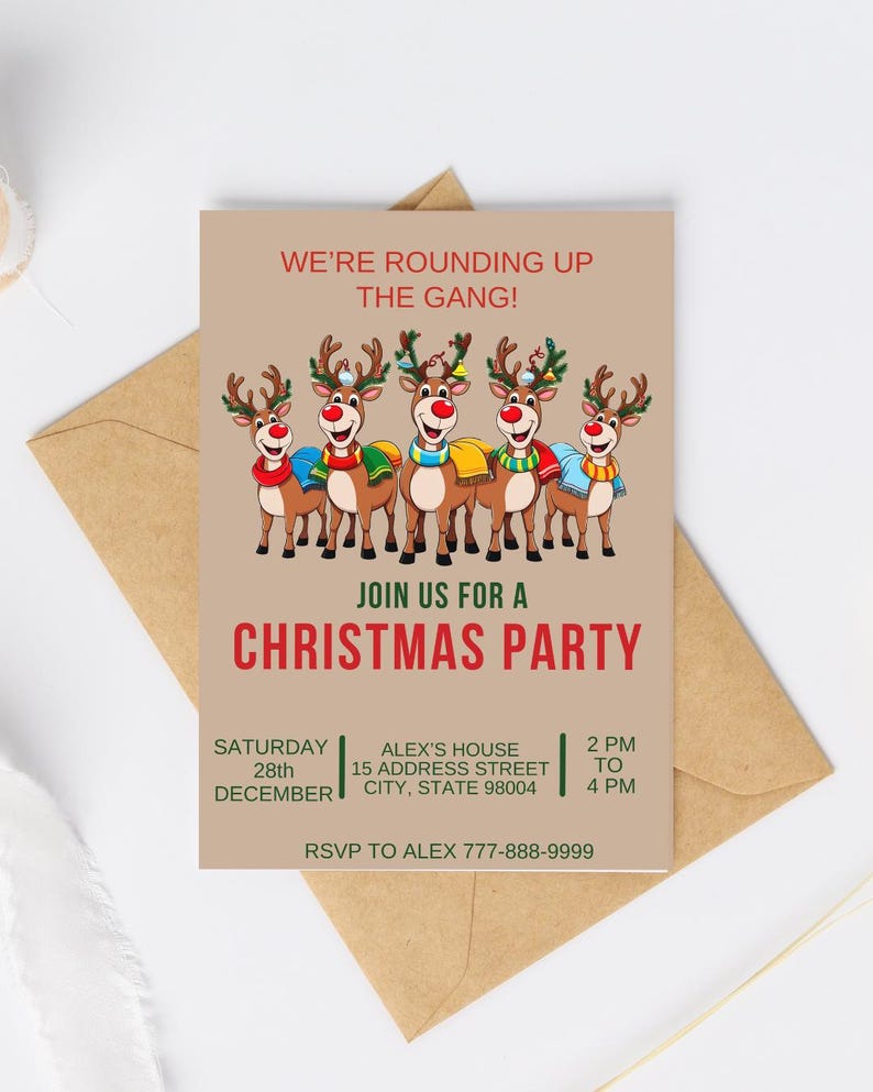 Deer Christmas Party Invitation: Editable Holiday Invite (digital ...