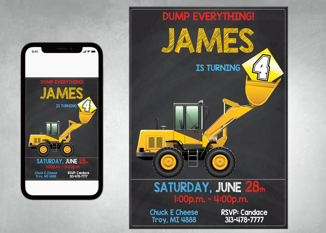 Excavator Invitation, Construction Dump, Landlust Birthday Party ...