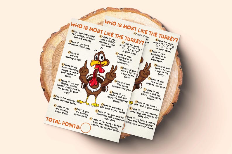 Funny Who is Most Like a Turkey Thanksgiving Game, Family Friendsgiving ...