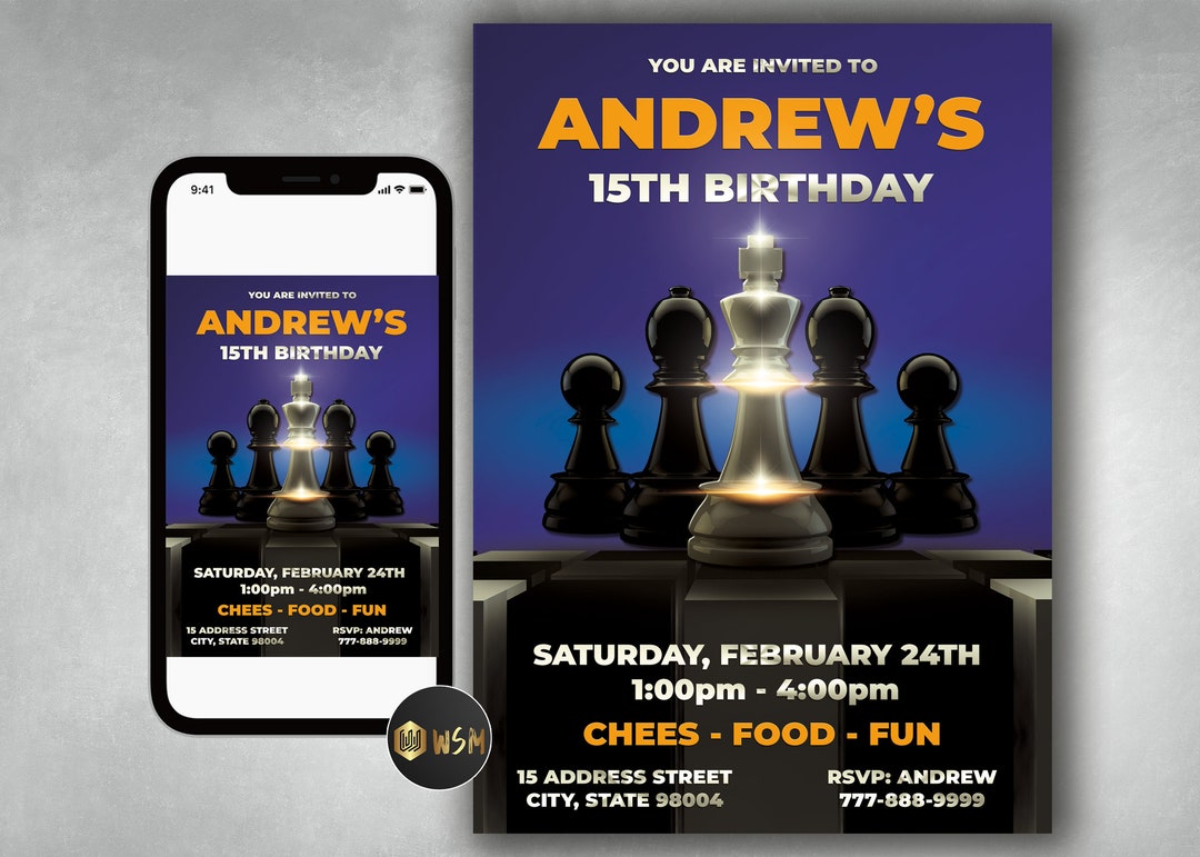 CHESS Birthday Invitation, Board Game Invite, Chess Invitation, Chess ...