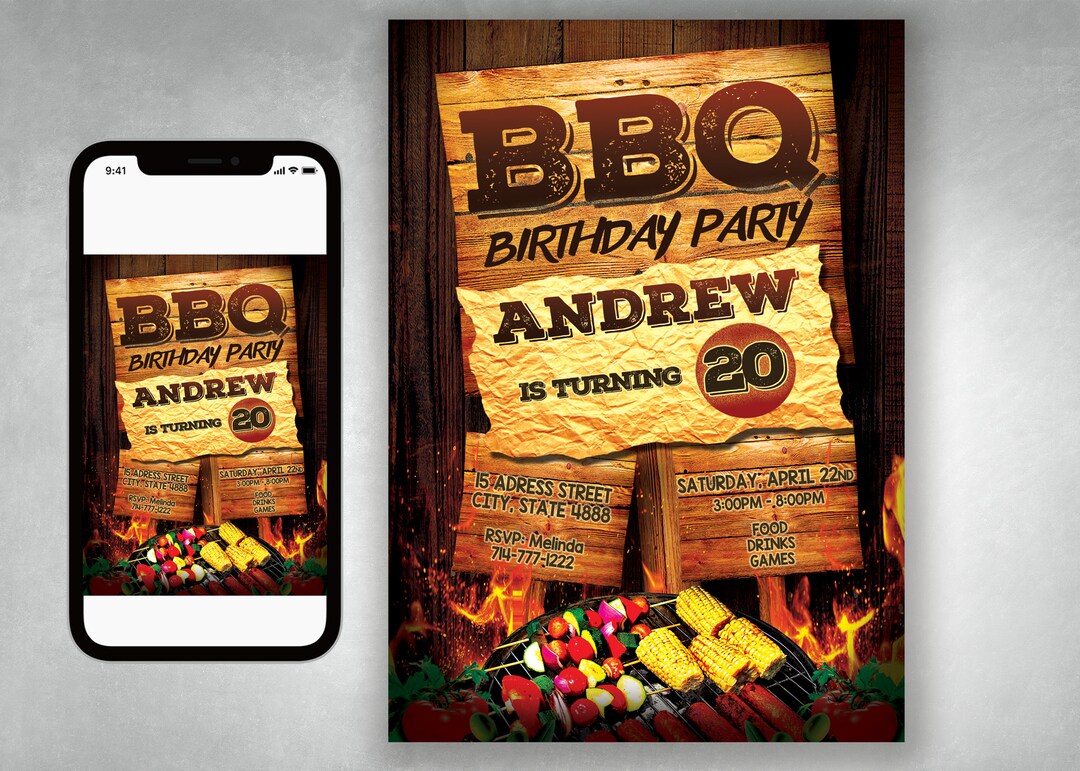BBQ Invitation, Barbecue Invitation, Backyard BBQ Invitation, BBQ ...