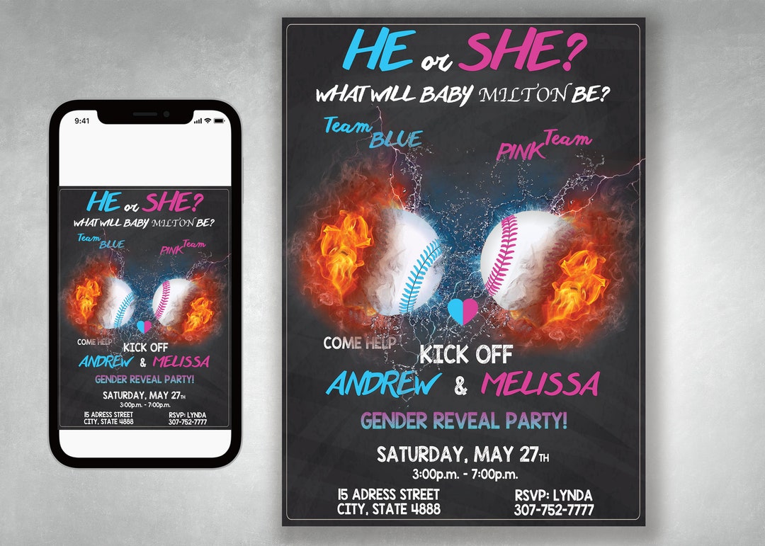 Baseball Gender Reveal Invitation: Chalkboard Baby Shower (digital ...