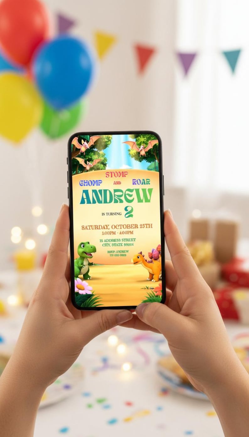 Convite em vídeo com dinossauro | Convite de aniversário editável com T ...