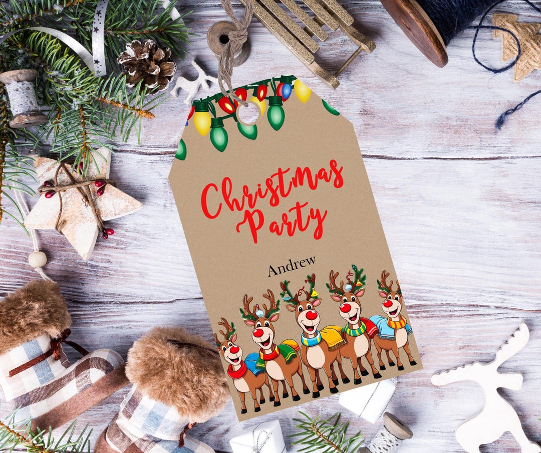 Editable Deer Christmas Gift Tags, Christmas Party Invitation, Corjl ...