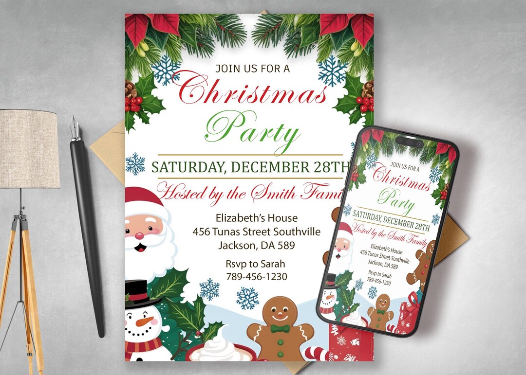Rustic Christmas Party Invitation Template (digital File) - Etsy