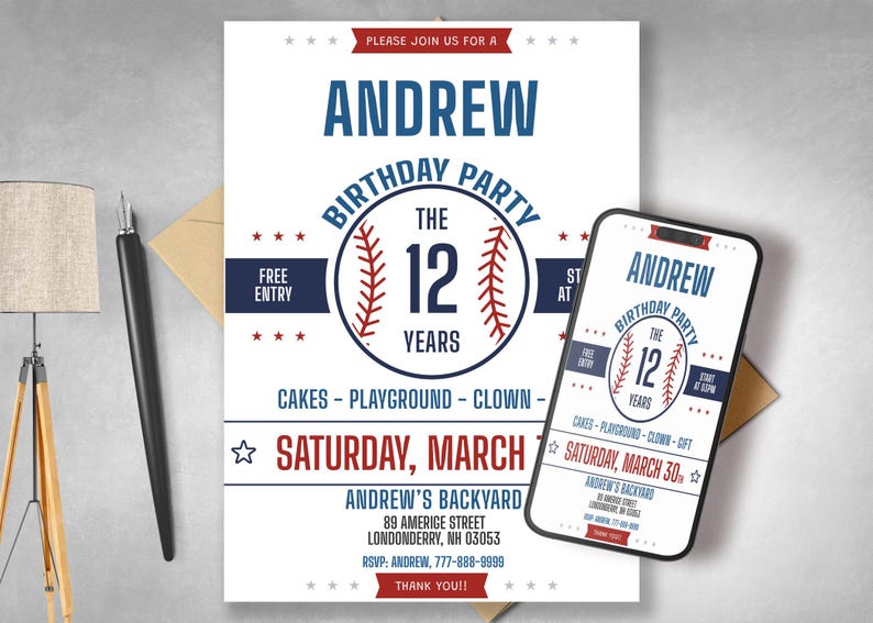 Baseball Birthday Party Invitation: Editable Sports Canva Template ...