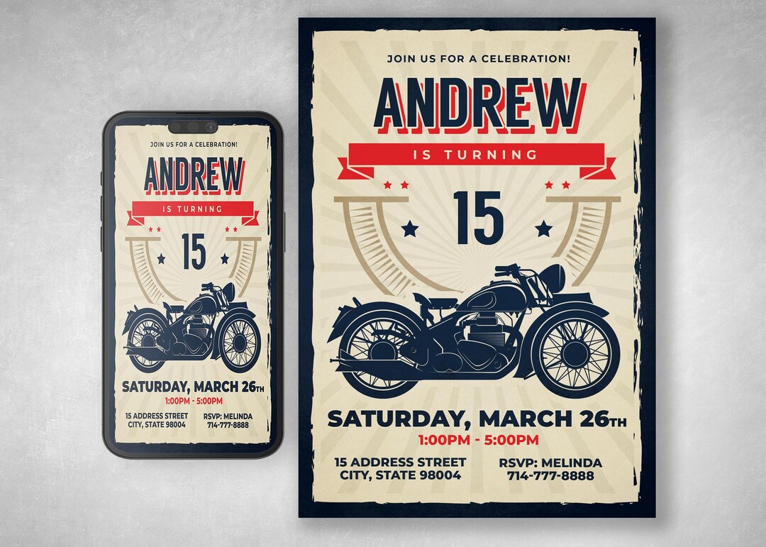 Motorcycle Birthday Invitation, Motorcycle Invitation, Motorcycle ...