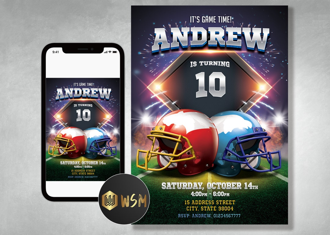 Football Birthday Printable Invitation, Football Party Invitation ...