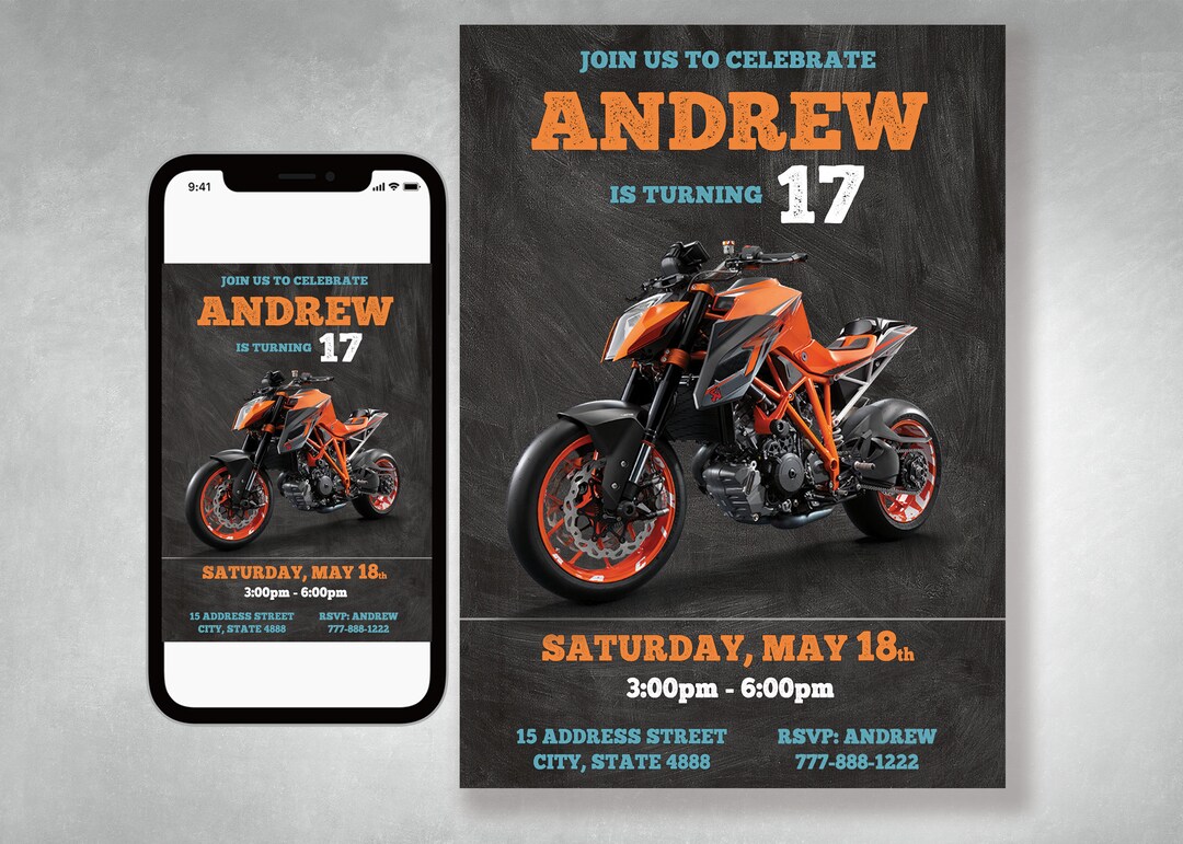 Motorcycle Birthday Invitation, Motocross Printable Invitation ...
