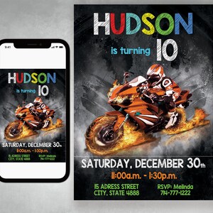Fire Motorcycle Invitation, Motocross Printable Invitation, Motorcycle ...