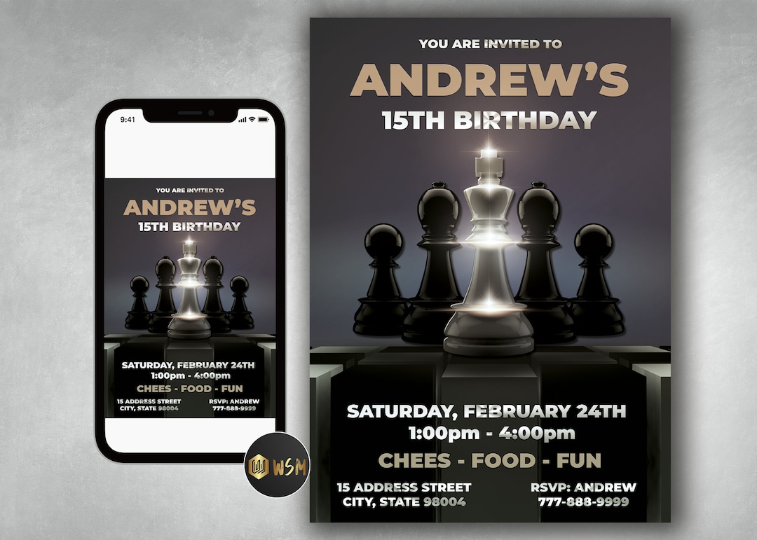 CHESS Birthday Invitation, Board Game Invite, Chess Invitation, Chess ...