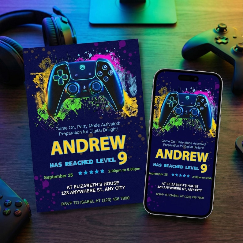 Video Game Birthday Invitation: Editable Gamer Party Controller ...