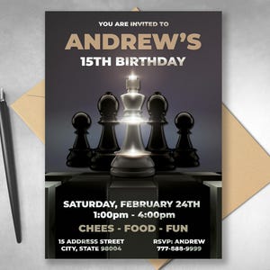 Chess Game Invitation for Boy Birthday, Chess Birthday Party Invitation ...