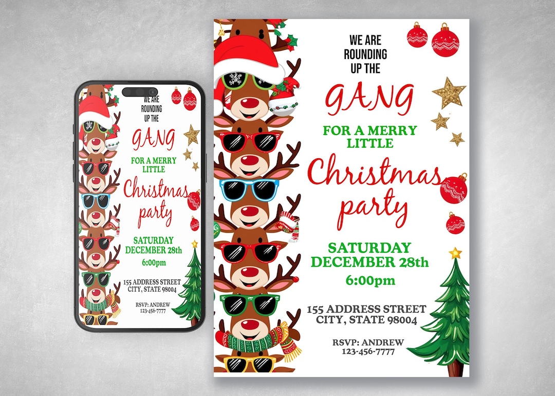 Editable Reindeer Christmas Party Invitation | Holiday Celebration ...