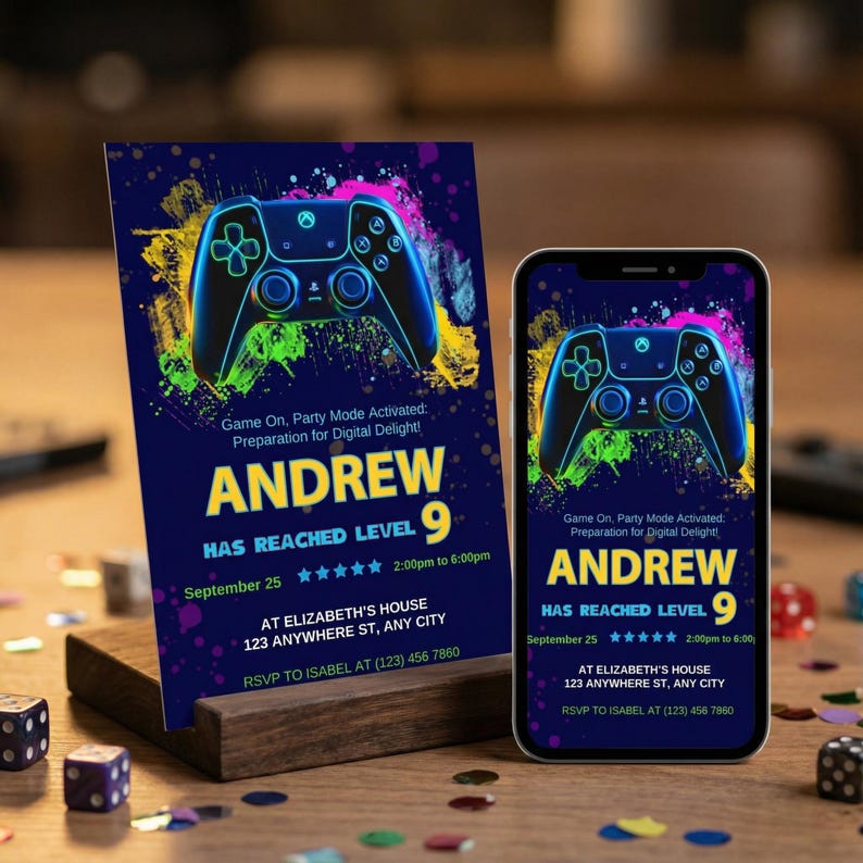 Video Game Birthday Invitation: Editable Gamer Party Controller ...