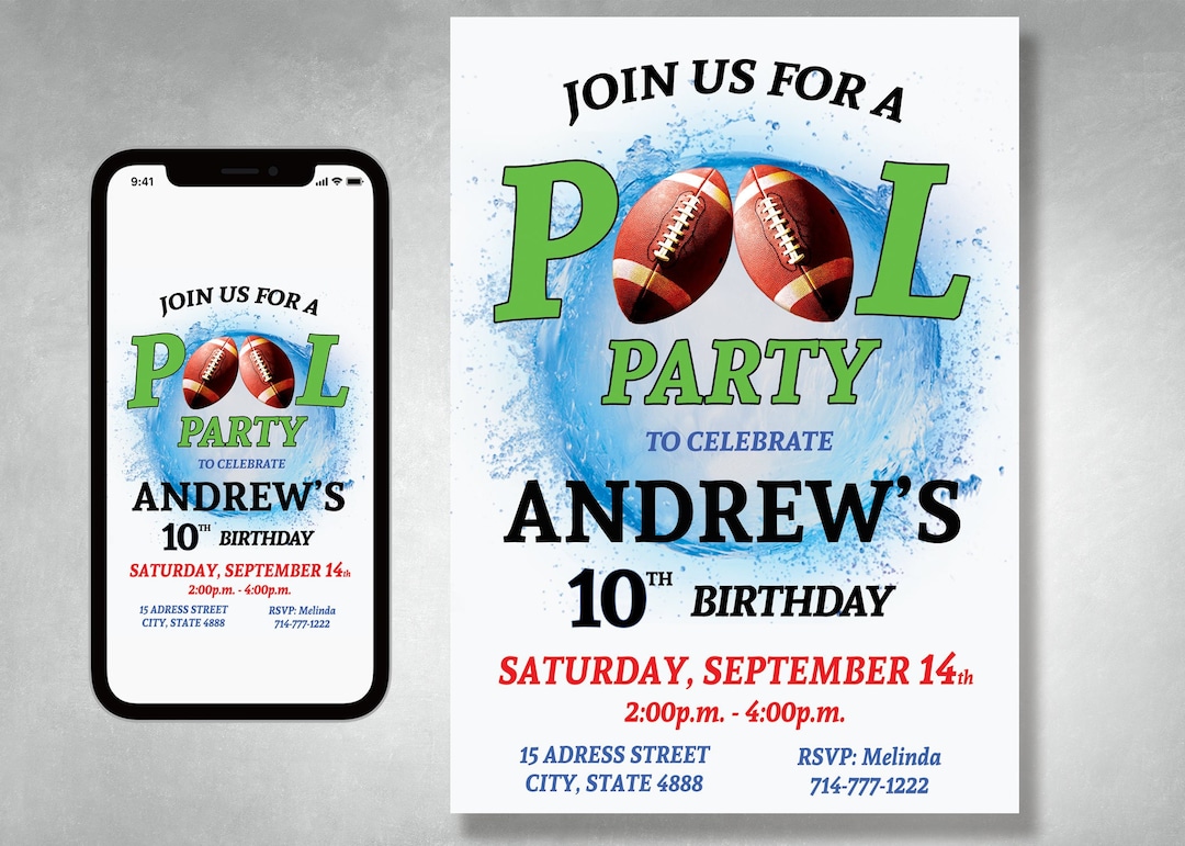Football Pool Party Invitation: Kids Birthday (digital Download) - Etsy