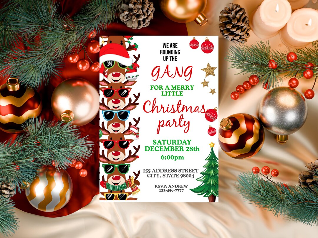 Christmas Party Invitation | Editable Reindeer Holiday Template | Funny ...
