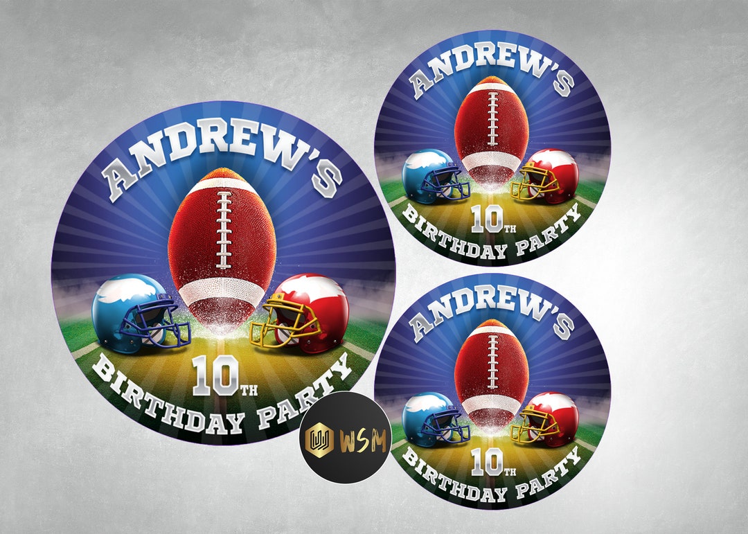 Football Birthday Printable Favor Stickers, Treat Bag Labels, Football ...