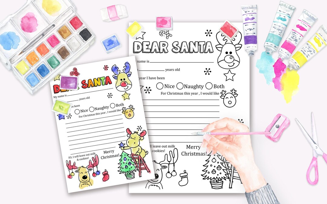 Dear Santa Letter Coloring Page: Printable Christmas Wish List (digital ...