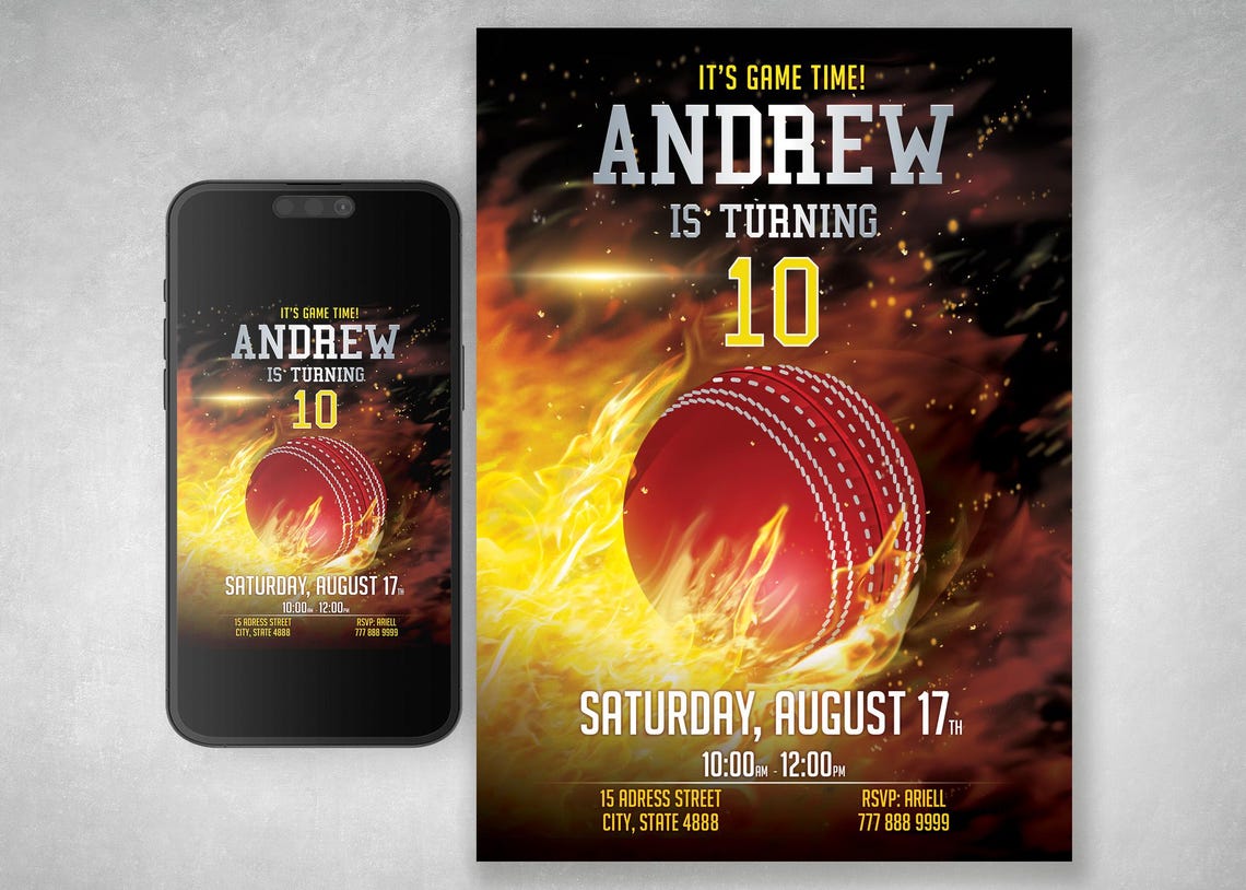 Cricket Birthday Invitation: Sports Theme Party Invite (digital ...