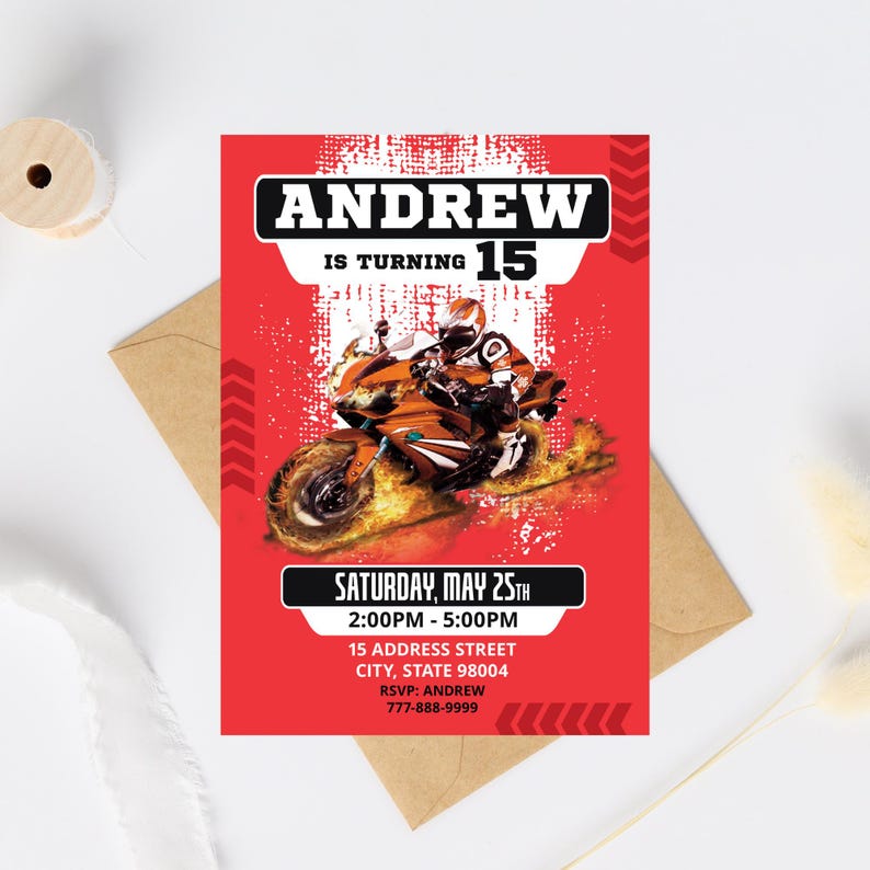 Motorcycle Birthday Invitation | Racing Boys Party Invite | Editable ...