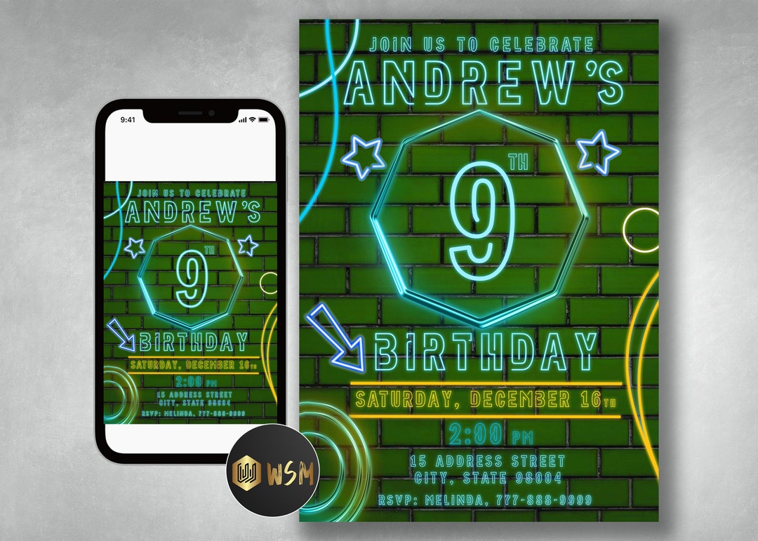 Neon Printable Birthday Invitation, Glow Birthday Party, Neon Birthday ...