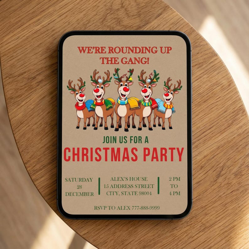 Christmas Party Invitation | Editable Reindeer Holiday Template | Funny ...