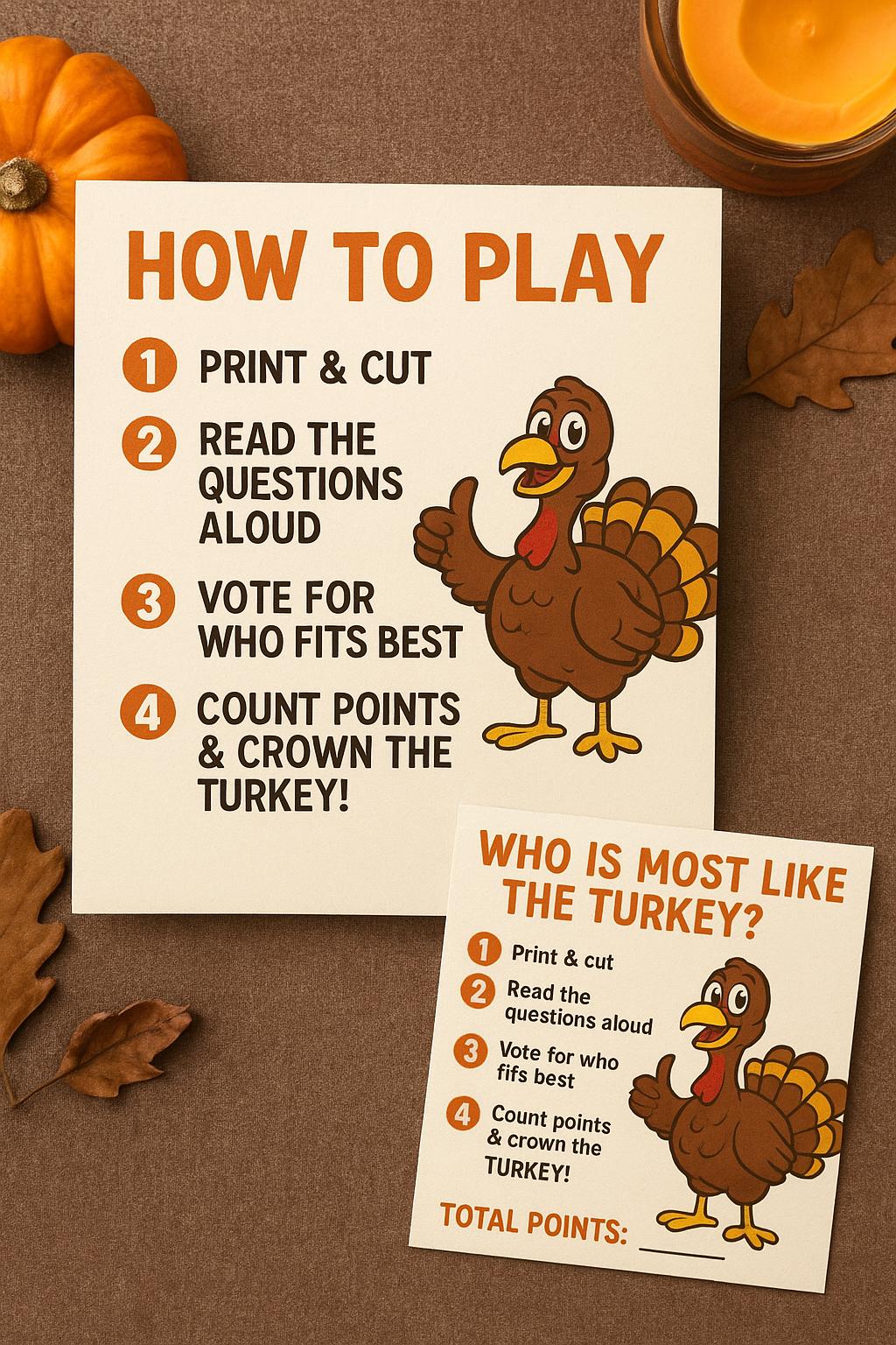Thanksgiving Turkey Game: 'who is Most Like a Turkey' Printable (PDF ...