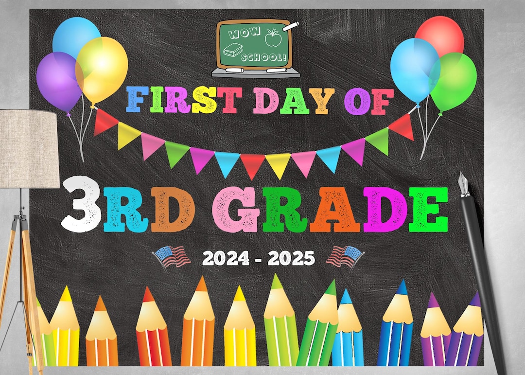 Back to School Sign First Day of School Sign Printable First Day of 3rd ...