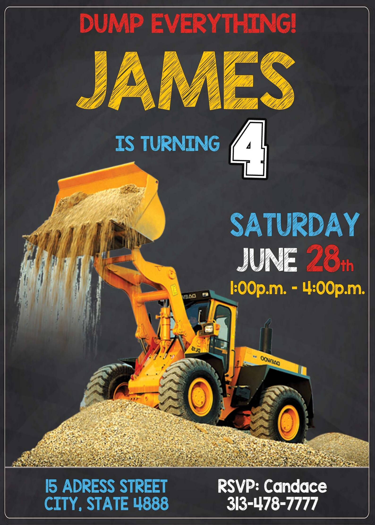 Excavator Invitation Construction Dump Landlust Birthday - Etsy