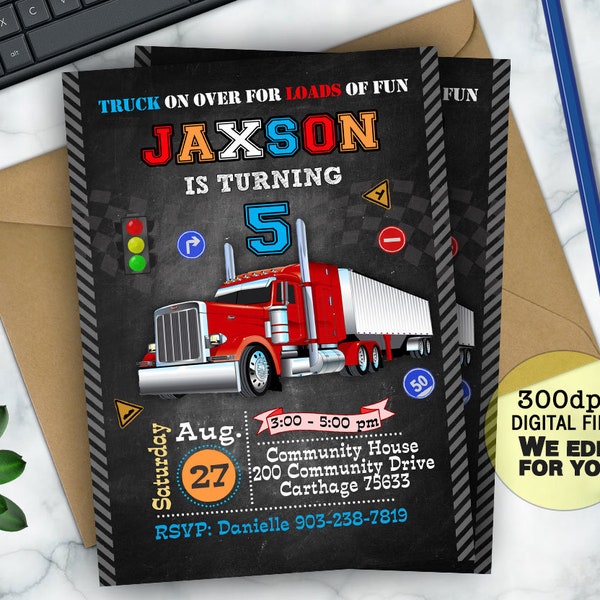 Truck on Over With Tractor Trailer Invitation - Etsy
