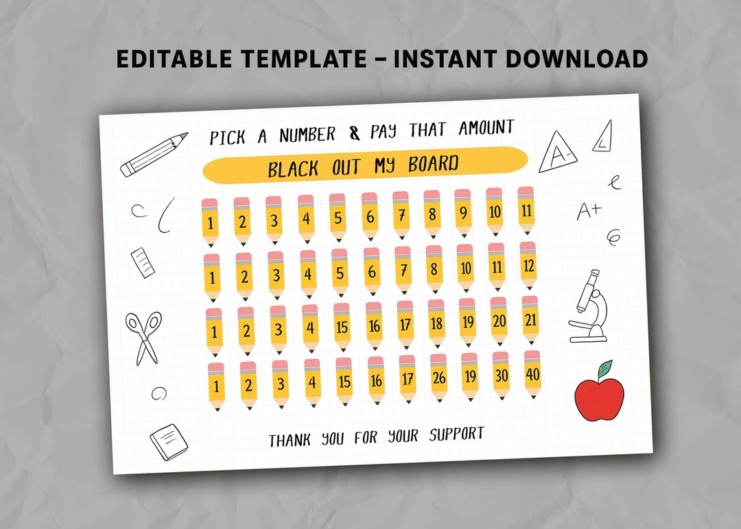 School Fundraiser Printable, Donation Board Game, Pick a Number ...