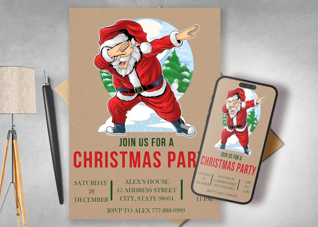 Santa Claus Christmas Party Invitation, Corjl Editable Christmas ...