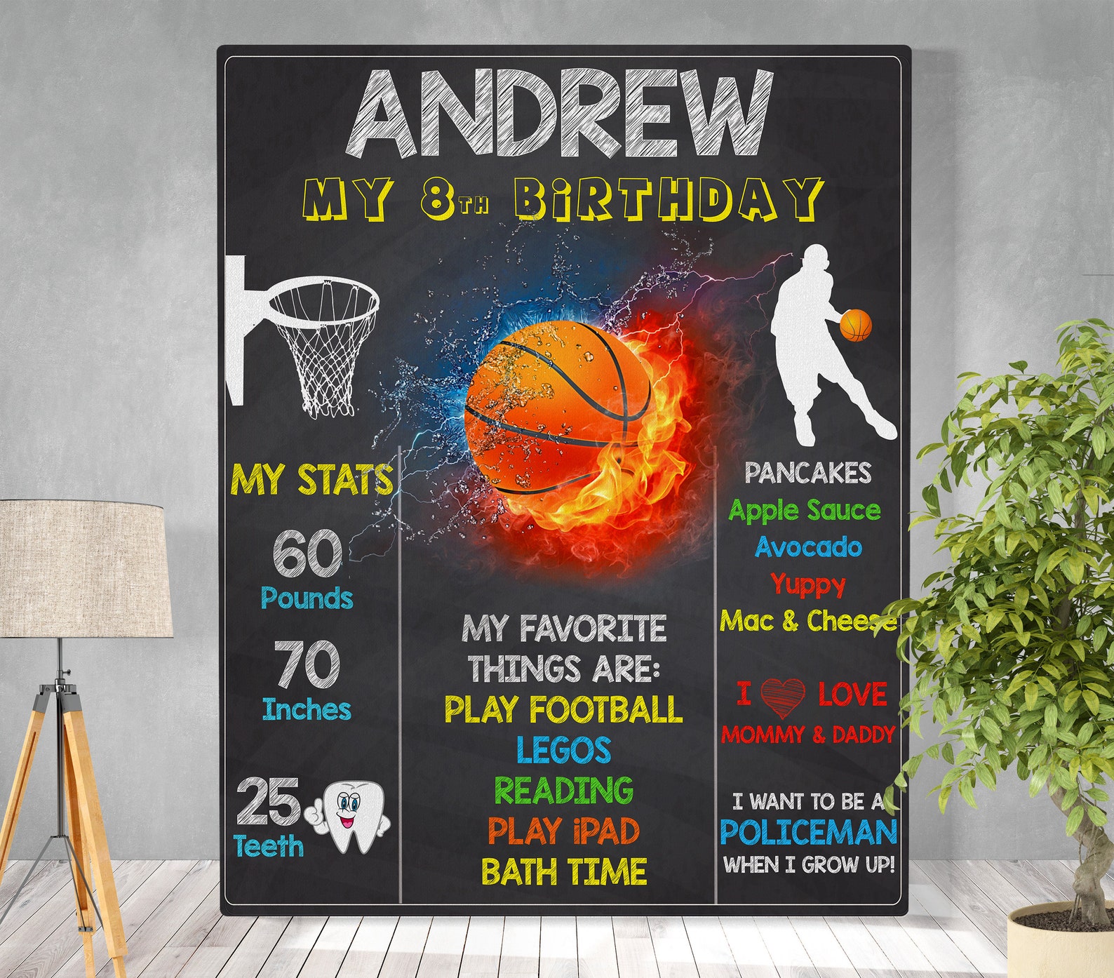 Basketball Birthday Chalkboard Sign: Milestone Poster (digital Download ...