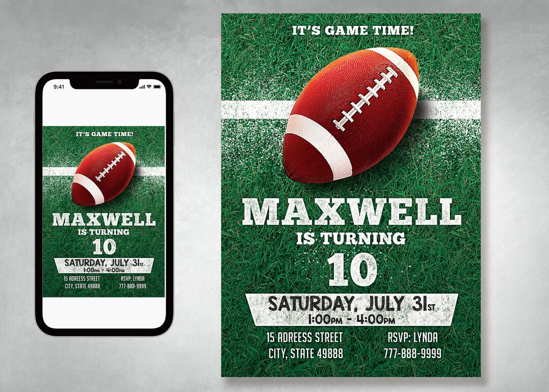 Football Birthday Invitation: Game Time Party Invite (digital Download ...