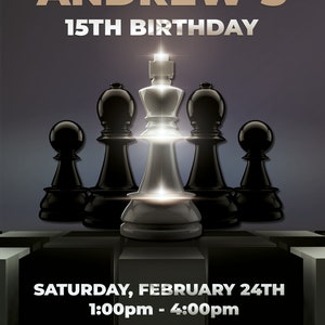 Chess Game Invitation for Boy Birthday, Chess Birthday Party Invitation ...