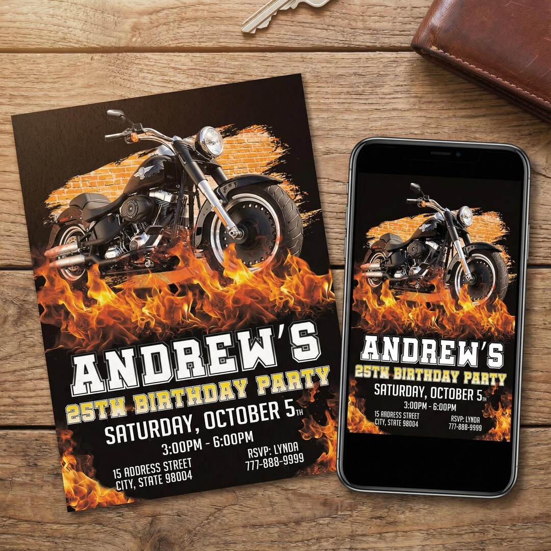 Motorcycle Birthday Invitation | Printable Biker Party Invite ...