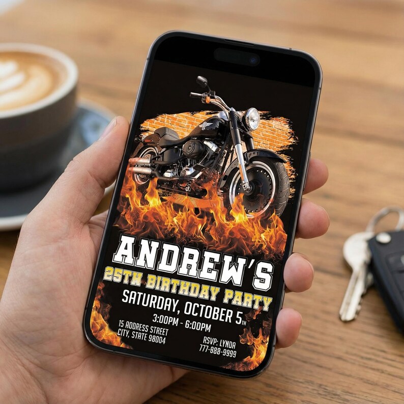 Motorcycle Birthday Invitation | Printable Biker Party Invite ...