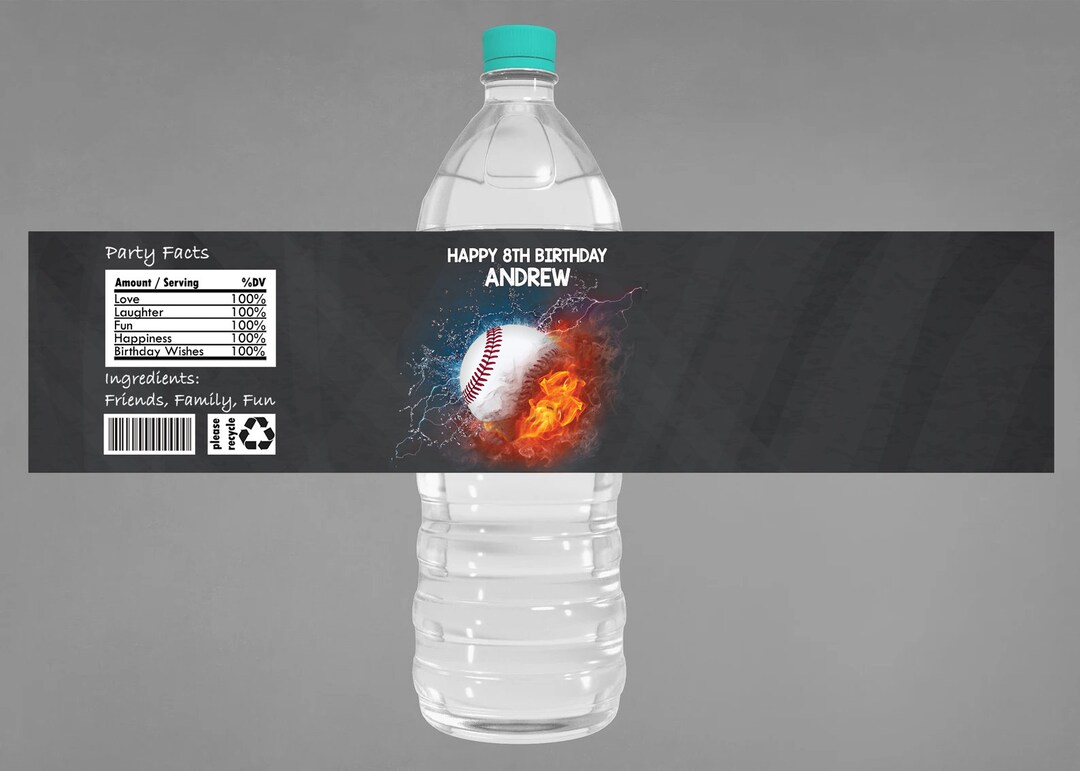 Baseball Party Drink Labels, Printable Baseball Water Bottle Labels ...