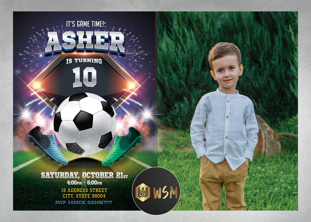 Soccer Birthday Printable Invitation With Photo, Soccer Invite, Soccer ...