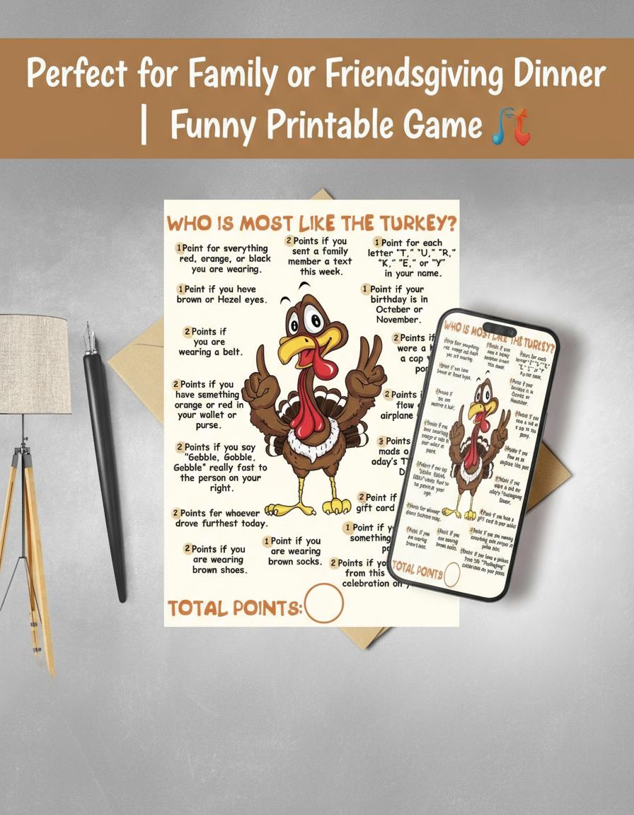 Funny Who is Most Like a Turkey Thanksgiving Game, Family Friendsgiving ...