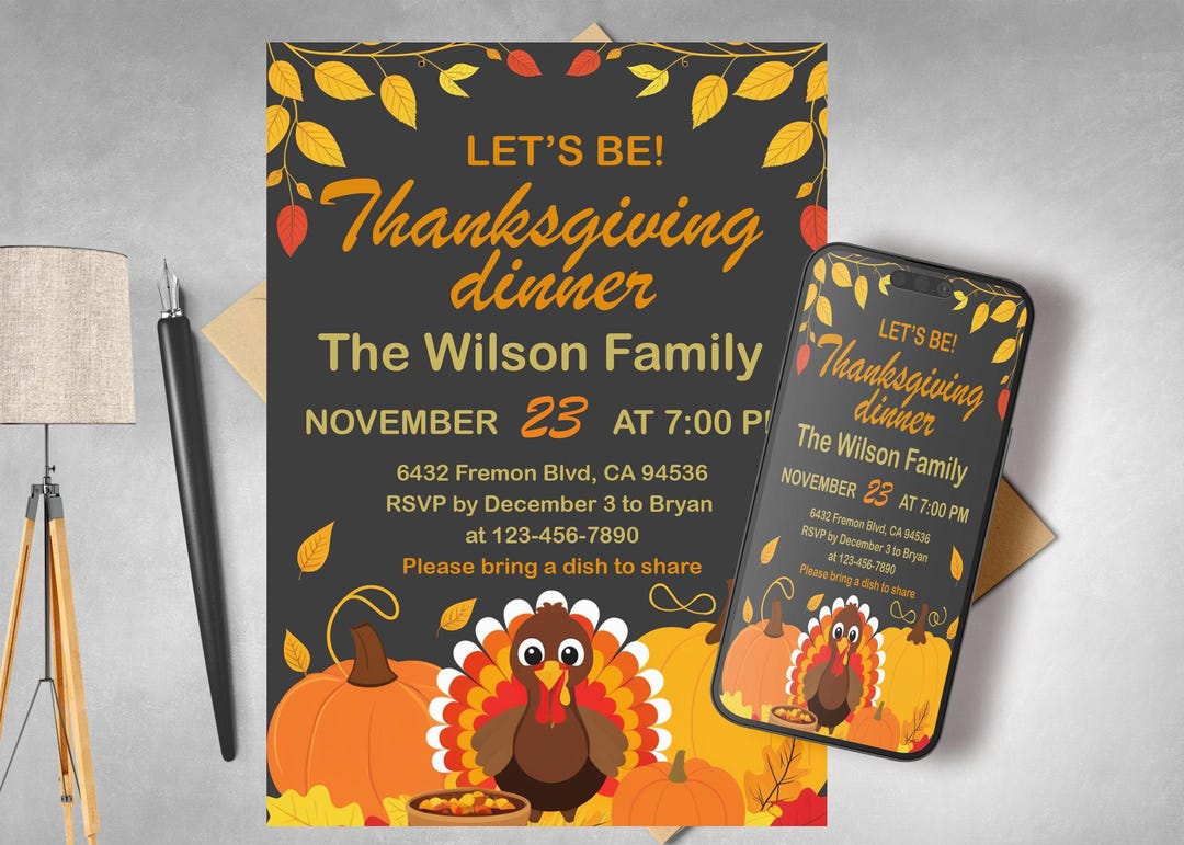 Thanksgiving Invitation, Digital Thanksgiving Invite, Casual ...