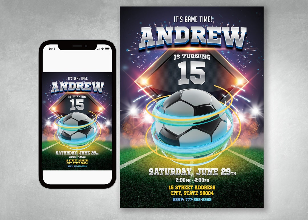 Soccer Party Birthday Invitation - Editable Soccer Invite, Football ...
