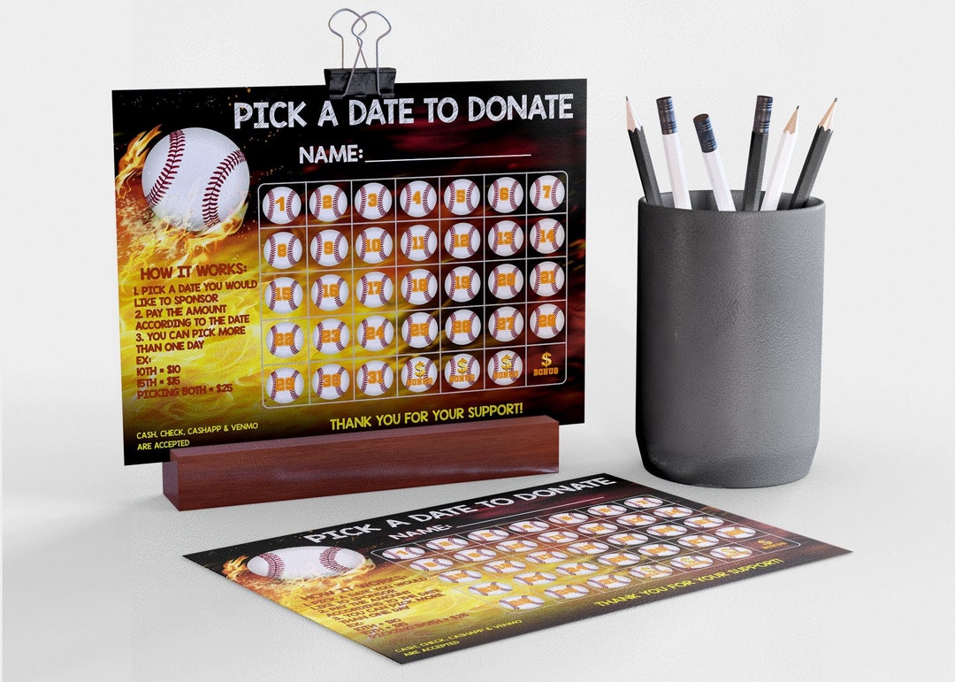 Baseball Calendar Fundraiser, Pick a Date to Donate Printable, Baseball ...