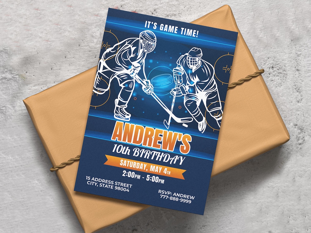 Editable Hockey Birthday Invitation: Canva Template (digital Download ...
