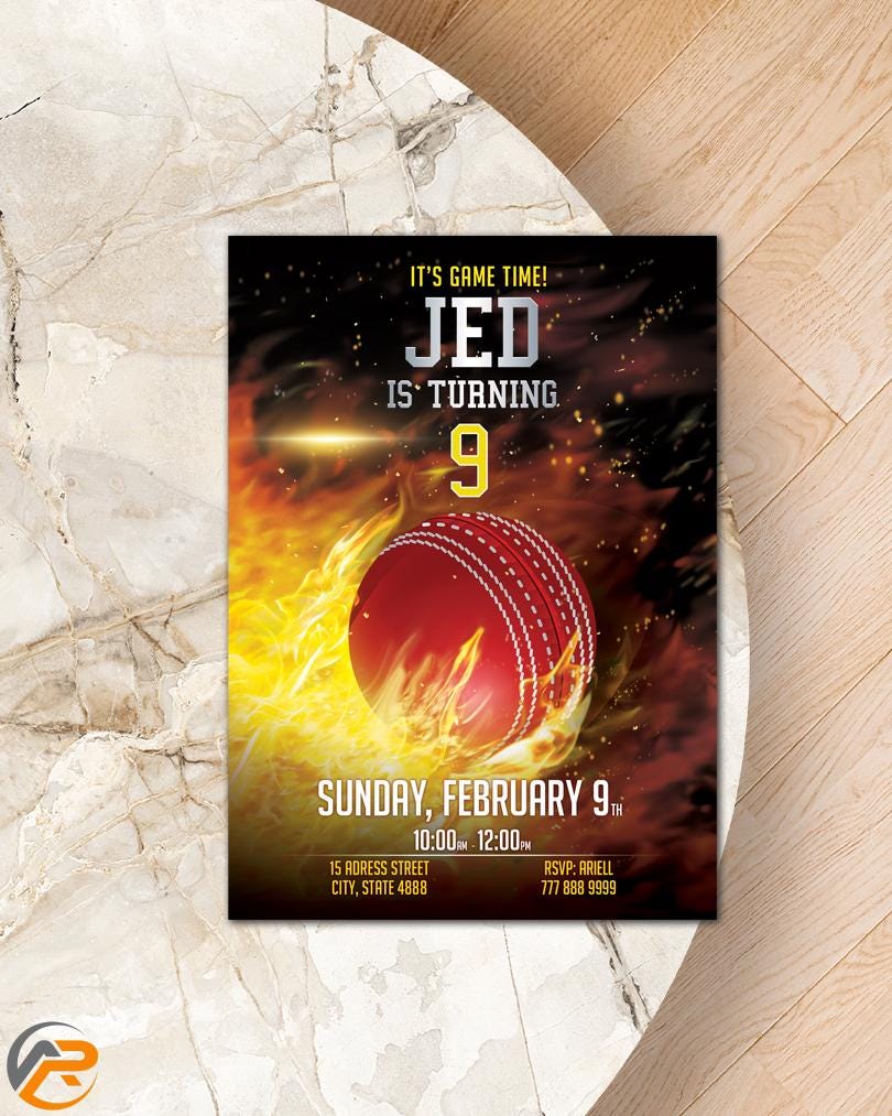 Cricket Birthday Invitation: Sports Theme Party Invite (digital ...