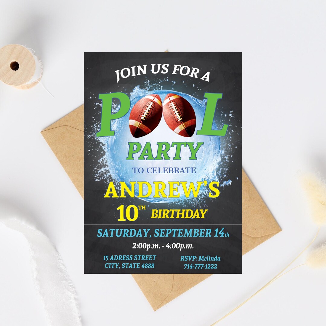 Football Pool Party Invitation, Boys Birthday Invite, Sports Party ...