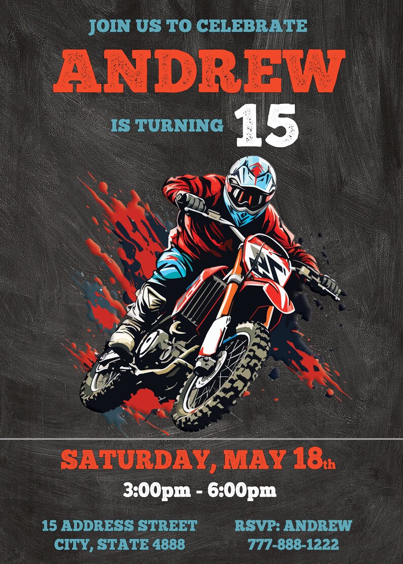 Motocross Birthday Invitation: Dirt Bike Party (printable) - Etsy